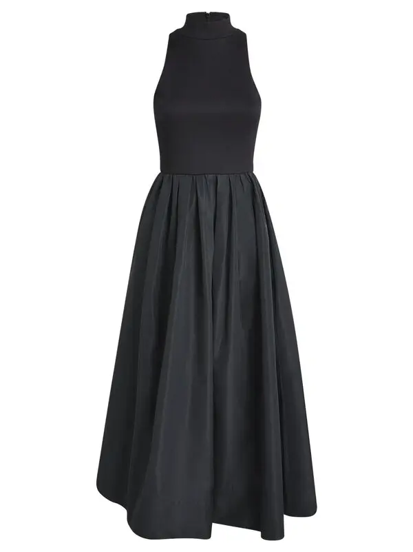 Maje Rib-knit Taffeta Midi Dress - Black