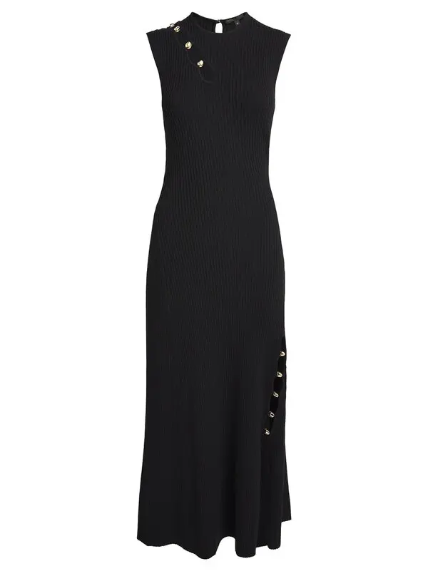 Maje Rib-knit Cutaway Maxi Dress - Black