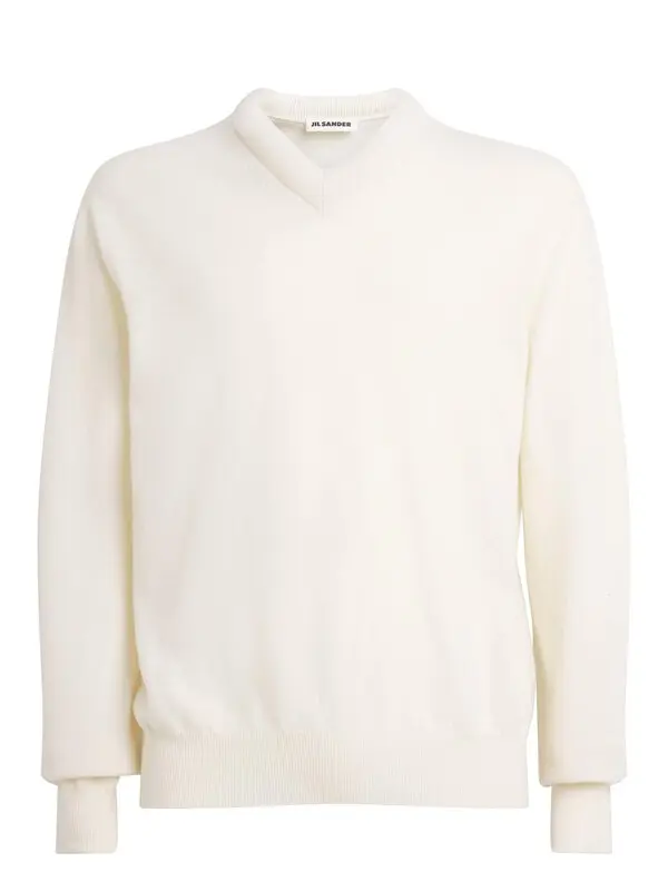 JIL SANDER V-neck Wool Sweater - White