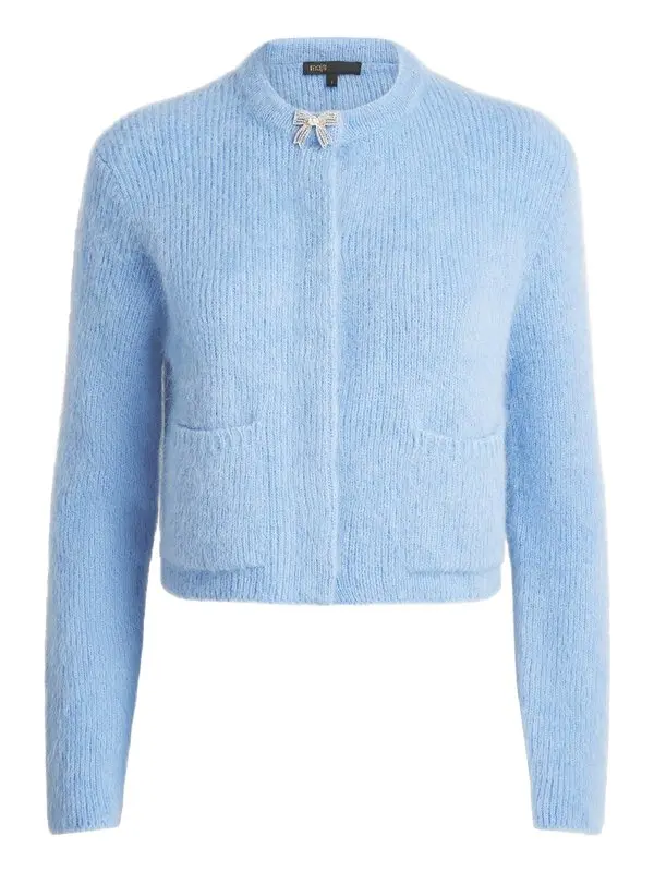 Maje Cropped Alpaca-blend Cardigan With Bow Detail - Blue