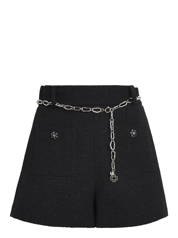 Maje Tweed Chain Belt Shorts - Black