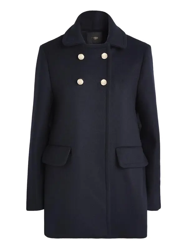 Maje Wool-blend Double-breasted Pea Coat - Blue