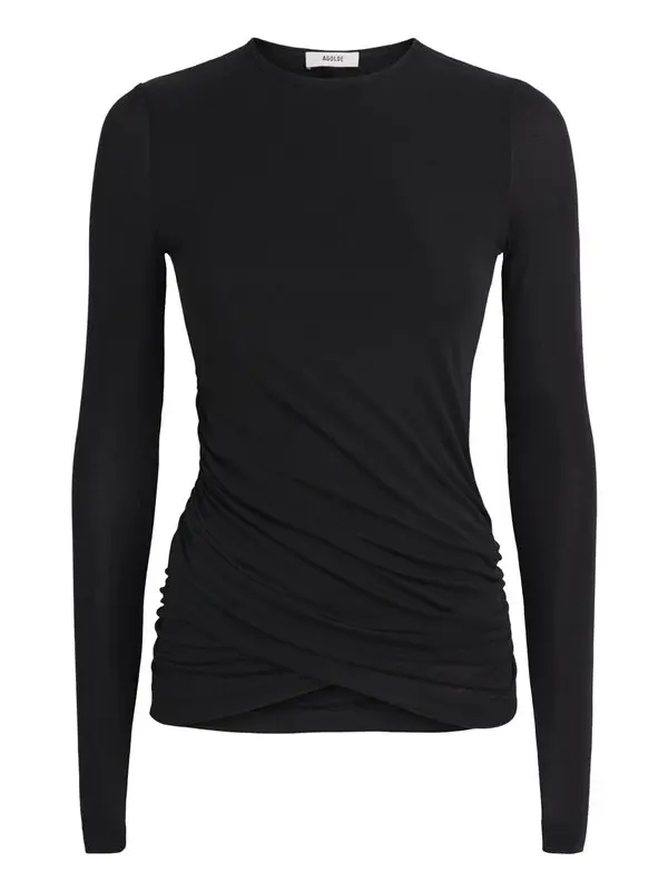 AGOLDE Gathered-hem Eve T-shirt - Black