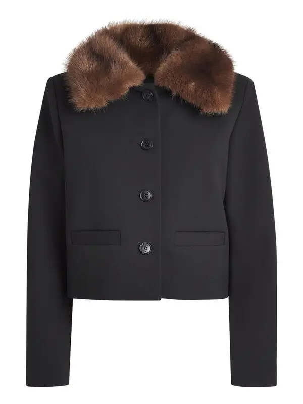 Maje Cropped Pea Coat With Removable Collar - Black