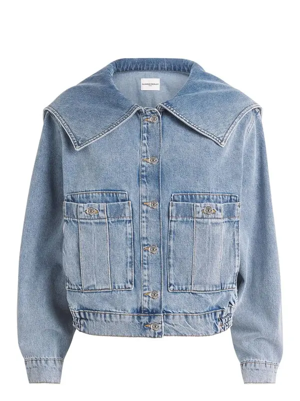 Claudie Pierlot Oversized Collar Denim Trucker Jacket - Blue