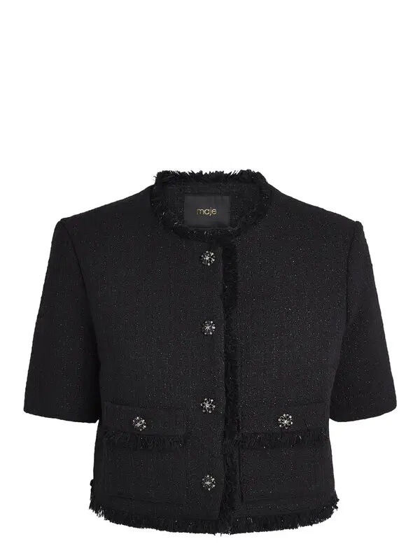 Maje Tweed Rhinestone Embellished Jacket - Black
