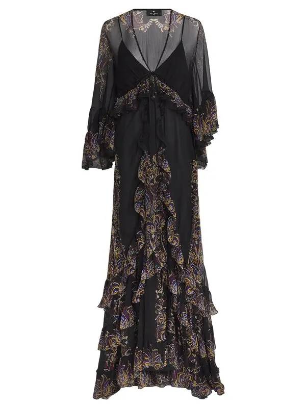 Etro Silk Paisley Maxi Dress - Black