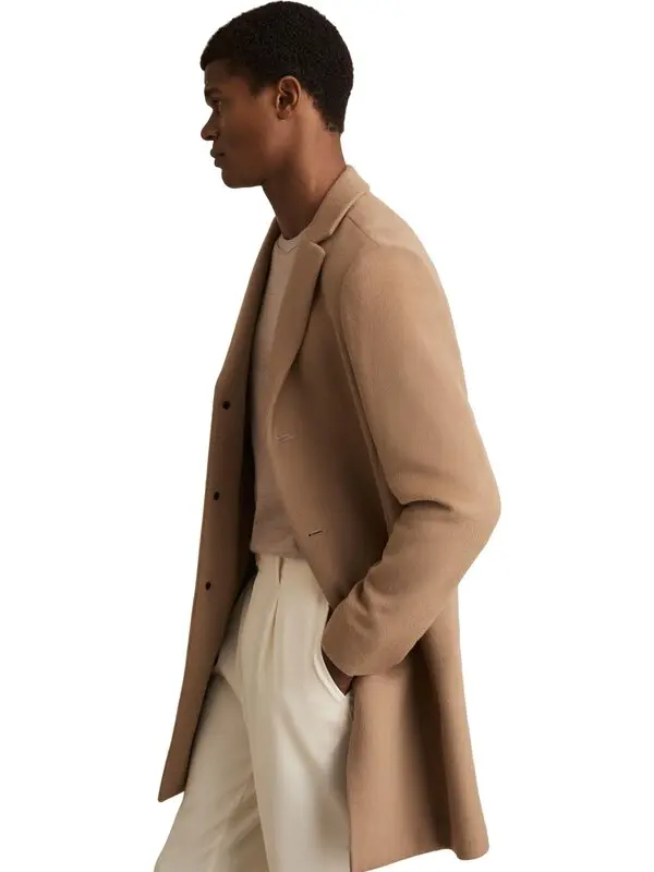 REISS Gable Wool Blend Epsom Overcoat - Camel