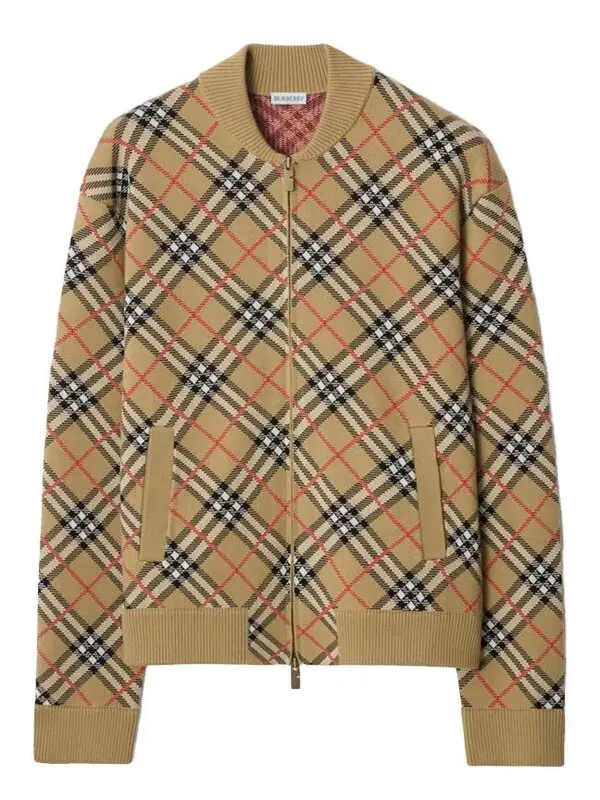 Burberry Check Cotton Wool Bomber Jacket - Sand Beige