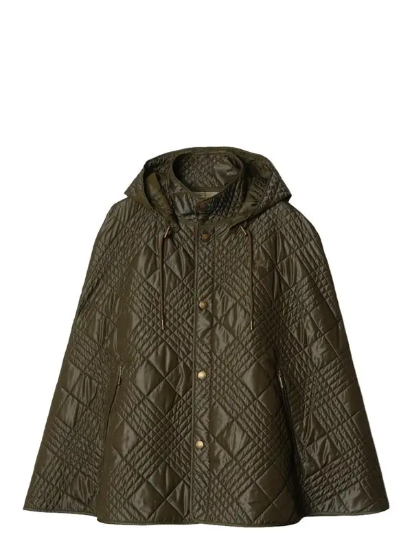 Burberry Quilted Cape With Detachable Hood - Marsh Green
