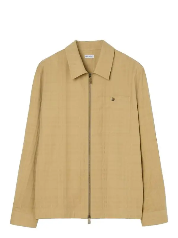 Burberry Check Cotton Zip Overshirt - Sandstorm Beige