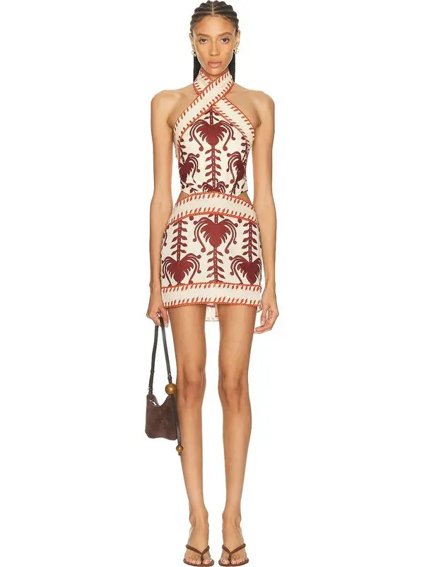 Johanna Ortiz Tide Strength Mini Dress - Ecru & Marsala