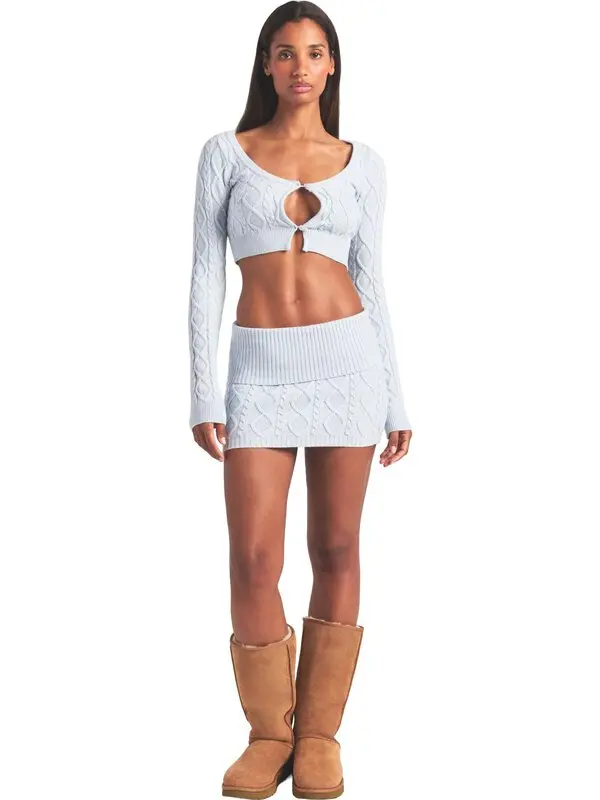 SKIMS Cable Knit Cropped Cardigan - Zen Blue