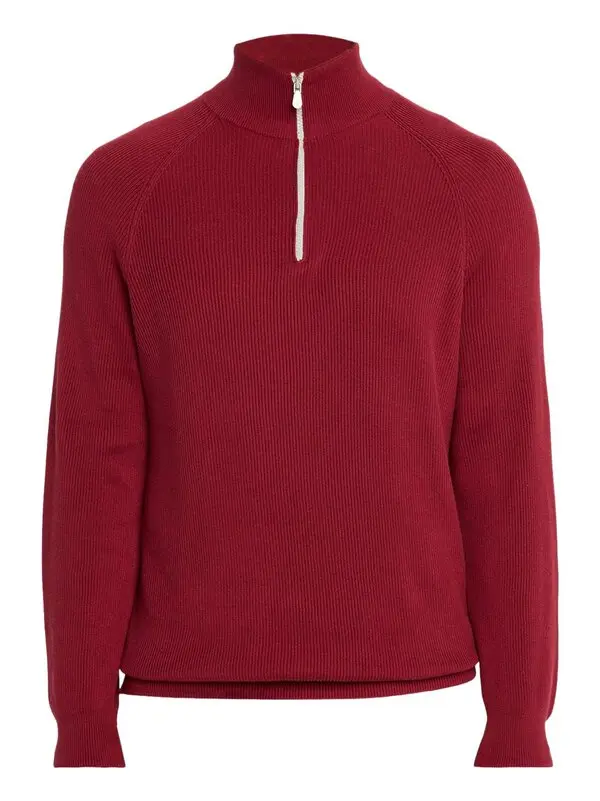 Brunello Cucinelli Cotton English Rib Half-zip Sweater - Cde54 Cher