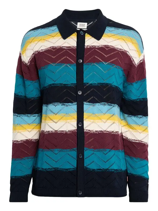 Scotch & Soda Stripe Open Structure Cotton Knit Cardigan - El Cosmico