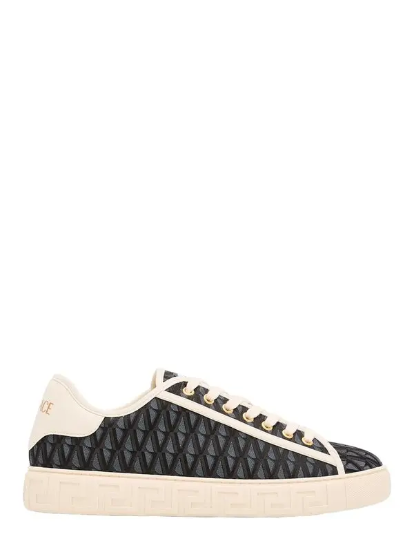 Versace Greca-sole V Allover Canvas Low-top Sneakers - Black Off