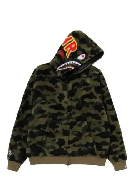 BAPE 1st Camo 2nd Shark Boa Hoodie Jacket - Green (fw25)