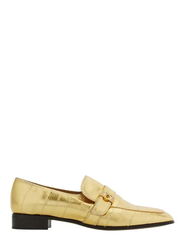 FERRAGAMO Laminated Loafer With Buckle Detail - Gold