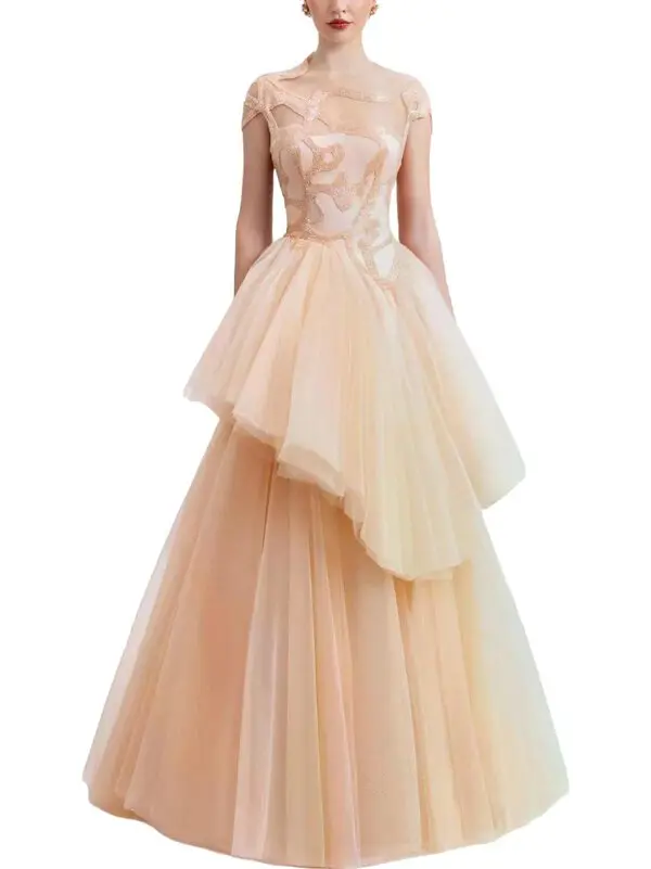 GEMY MAALOUF Beaded Bodice Tulle Gown - Neutrals