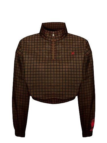 PCFG Cropped Sweatshirt With High Neck And Geometric Print - Brown