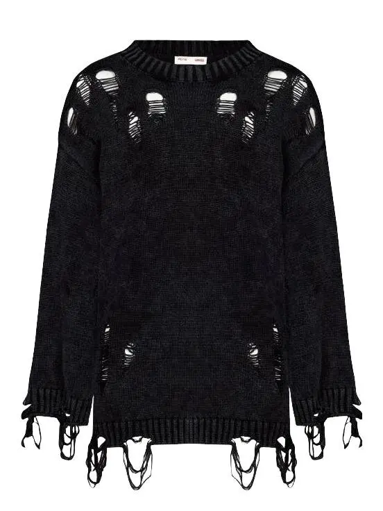 PCFG Distressed Knit Pullover - Black