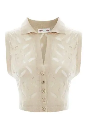 PCFG Cropped Sheer Knit Vest - Beige