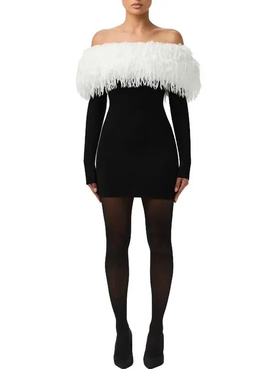 Naked Wardrobe Faux Feather Trim Mini Dress - Black/white