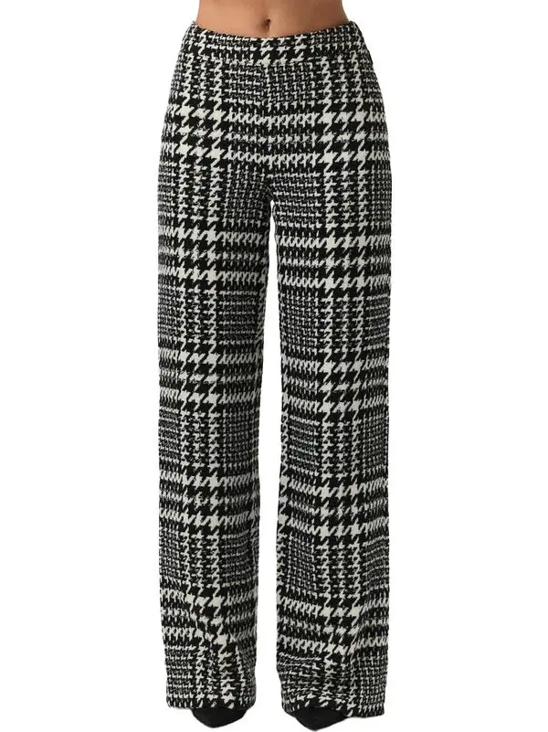 Naked Wardrobe Houndstooth Plaid Straight-leg Pants - Black/white