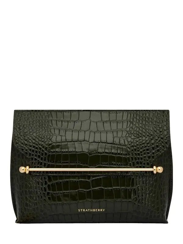 Strathberry Stylist Croc Embossed Leather Clutch - Forest