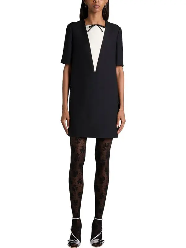 Valentino Garavani Contrast Inset Wool & Silk Crepe Couture Shift Dress - Black/ivory