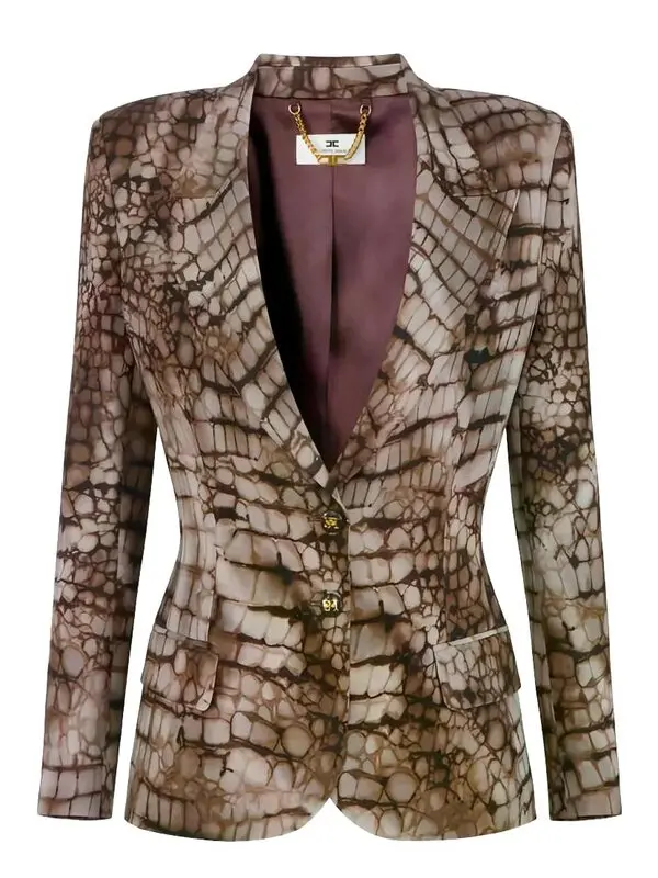 Elisabetta Franchi Alligator-print Single-breasted Jacket - Brown