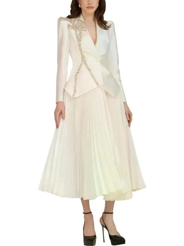 ARAFTU Embellished Pleated-skirt Suit - White