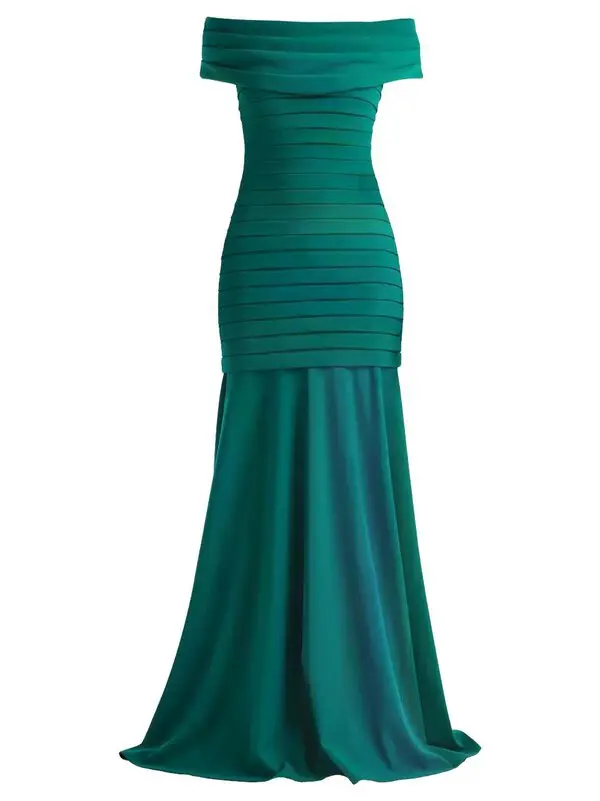 Tadashi Shoji Off-shoulder Pleated Maxi Dress - Green