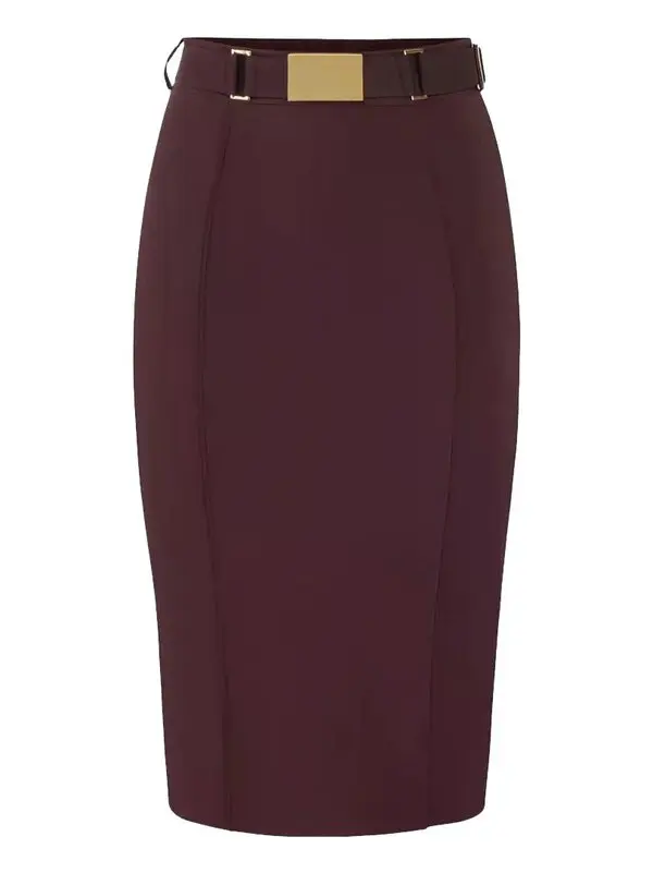 Elisabetta Franchi Pencil Midi Skirt With Belt - Brown