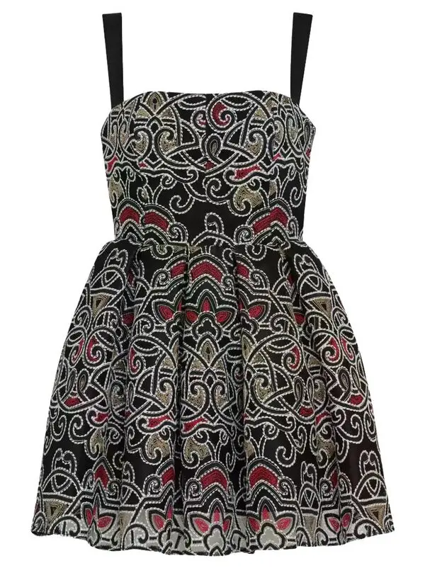 OLYMPIAH Arabesco Print Strap Dress - Black