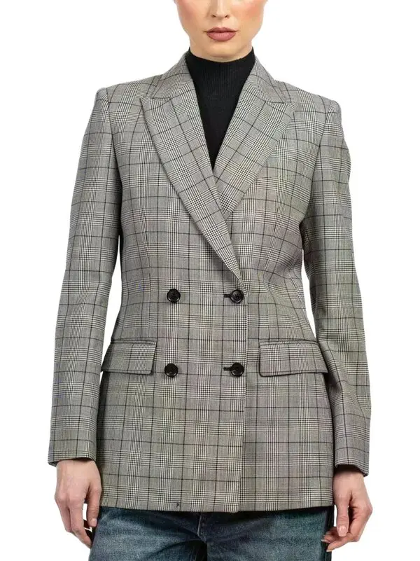 NILI LOTAN Plaid Double-breasted Blazer - Grey