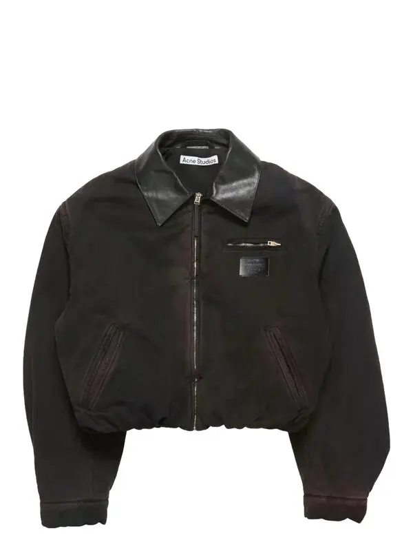 Acne Studios Leather-collar Jacket With Logo Patch - Brown