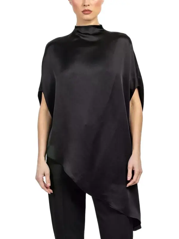 Lapointe Asymmetric Cape Blouse - Black