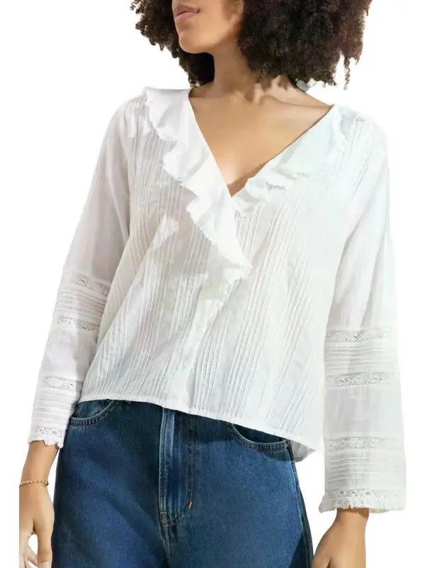 DÔEN Huguette Ruffled Lace Shirt - White