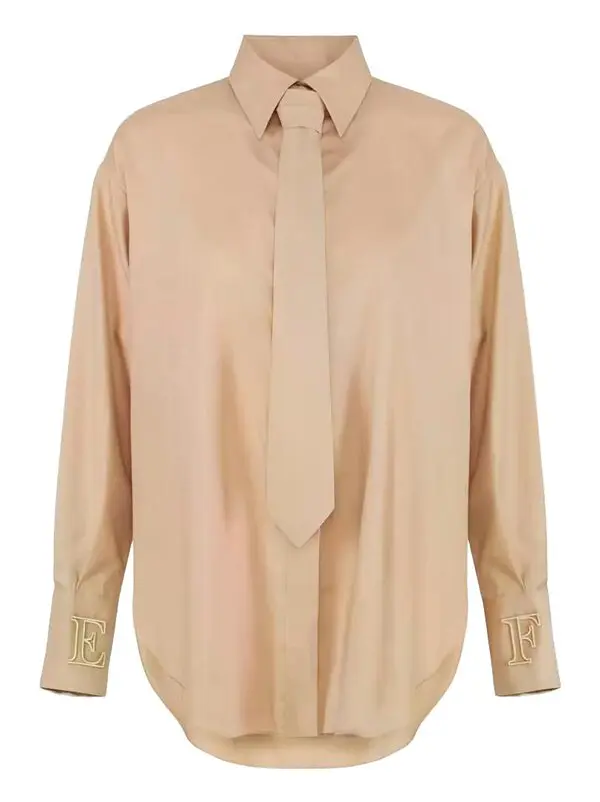 Elisabetta Franchi Tie-detail Logo-embroidery Shirt - Neutrals