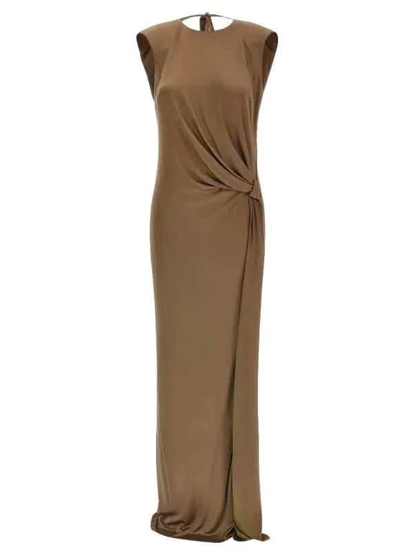 Elisabetta Franchi Padded-shoulders Maxi Dress - Brown