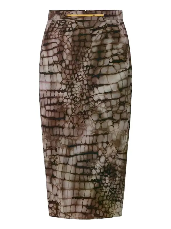 Elisabetta Franchi Alligator-patterned Midi Skirt - Brown