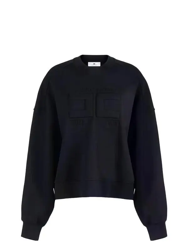 Elisabetta Franchi Embossed Logo Cotton Sweatshirt - Black