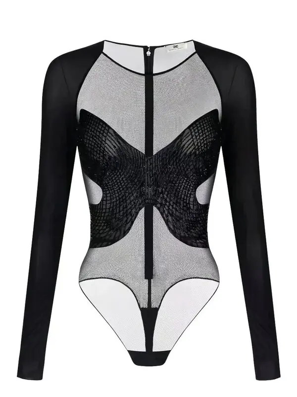 Elisabetta Franchi Crystal-embellished Long-sleeves Bodysuit - Black