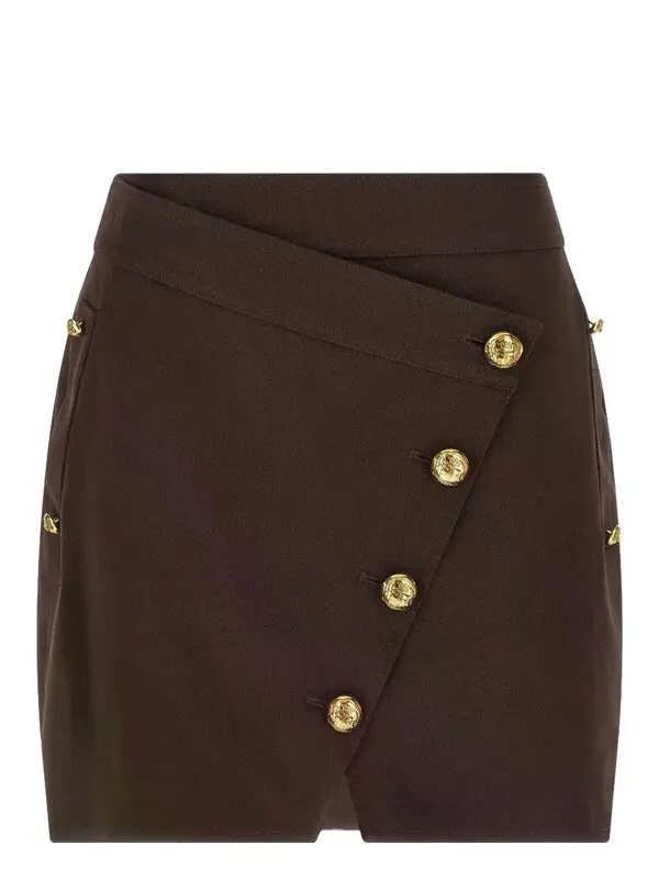 Elisabetta Franchi Asymmetrical Mini Skirt With Jewel Buttons - Brown