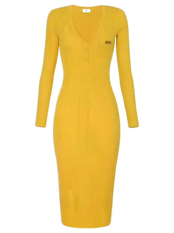 Elisabetta Franchi V-neck Ribbed Midi Dress - Yellow