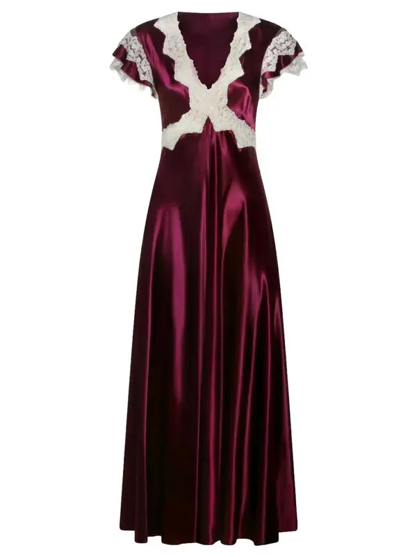Alberta Ferretti Lace V-neck Maxi Dress - Purple