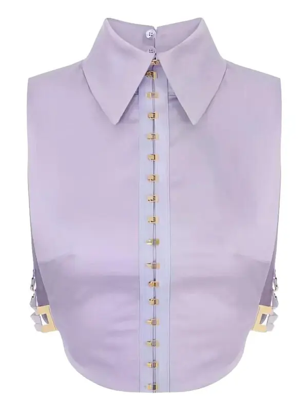 Elisabetta Franchi Cotton Bib With Shirt Collar - Purple