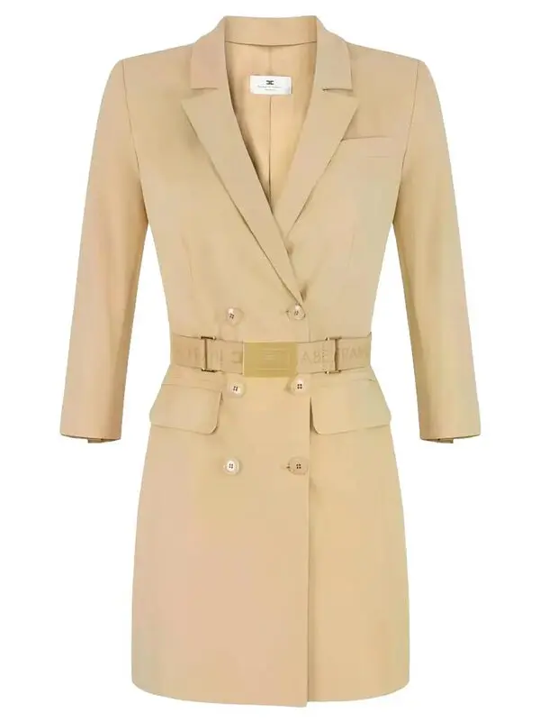 Elisabetta Franchi Lapel Belted Mini Dress - Neutrals