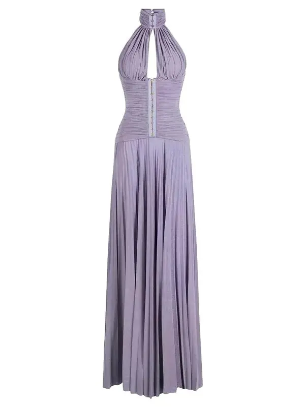 Elisabetta Franchi Halterneck Pleated Maxi Dress - Purple